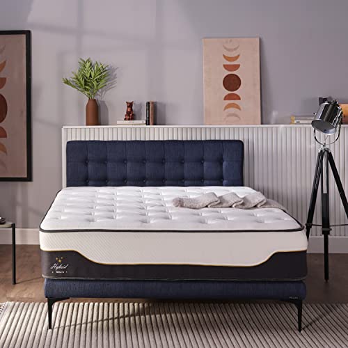 Bsleep Hybrid Mattress Queen 13" | Bamboo Charcoal Memory Foam | Cotton Cover | CertiPUR-US Certified | Bed-in-a-Box | Back Pain Relief Support | Medium Firm