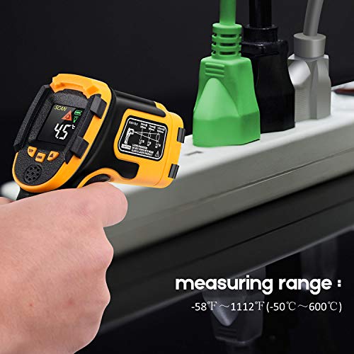 Infrared Thermometer Non-Contact Digital Laser Temperature Gun Color Display -58℉~1112℉(-50℃~600℃) Adjustable Emissivity - for Cooking/BBQ/Food/Fridge/Pizza Oven/Engine - Meat Thermometer Included
