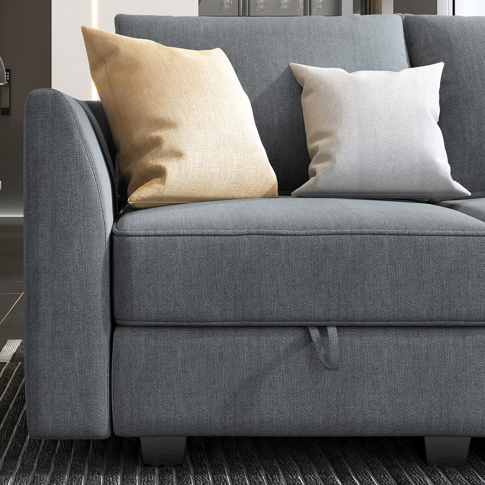 HONBAY Convertible L Shape Sectional Sofa Modular Sectional Couch with Reversible Chaise L Shaped Sofa 4 Seat Couch with Storage Ottoman, Bluish Grey
