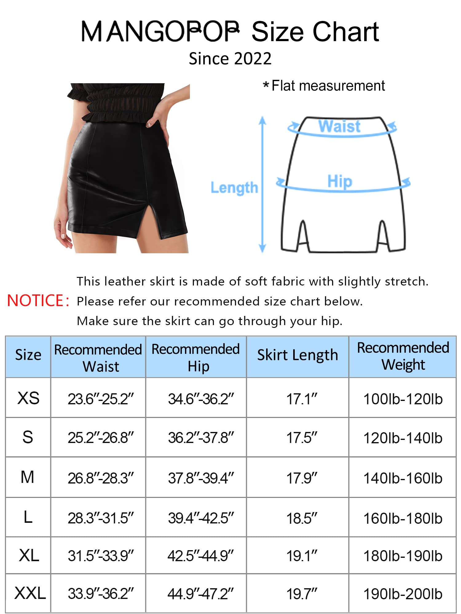 MANGOPOP Womens High Waist Bodycon Mini Short Faux Leather Skirt with Slit (Black,Small)