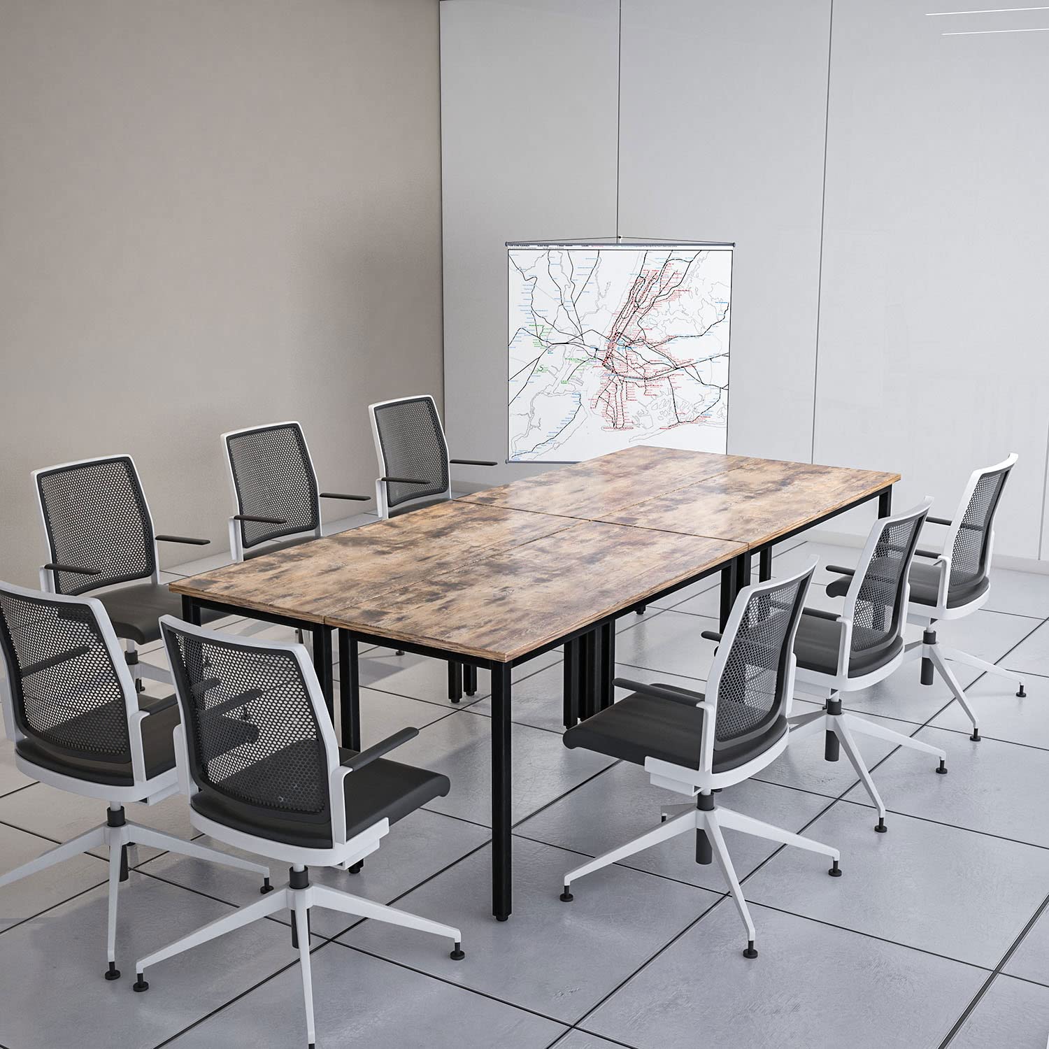 Bonzy Home Conference Tables 8ft Office Computer Desk for Meeting Room Study Writing Printer Podcast Table for 10 People Rustic Brown 4PCS 94.4"x47.2"x29.5"