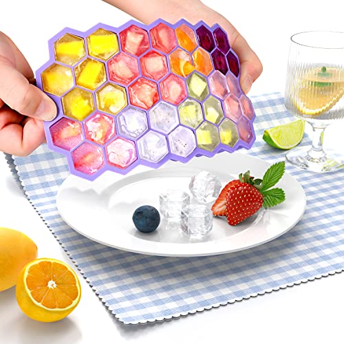 Upgrade Ice Cube Trays, 2 Pack Silicone Flexible Ice Cube Trays with Lid, 76 Cubes Ice Trays for Chilled Drinks, Whiskey & Cocktails, Stackable Flexible Safe Ice Cube Trays