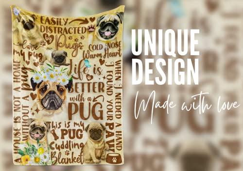 Pug Gifts for Pug Lovers, Pug Flannel Blanket for Pug Lovers, Soft Throw Blanket 50"x 65"