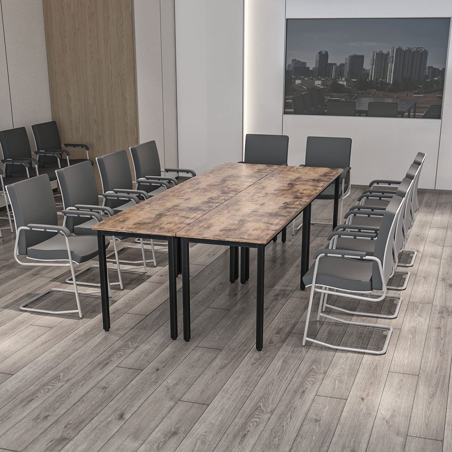 Bonzy Home Conference Tables 8ft Office Computer Desk for Meeting Room Study Writing Printer Podcast Table for 10 People Rustic Brown 4PCS 94.4"x47.2"x29.5"