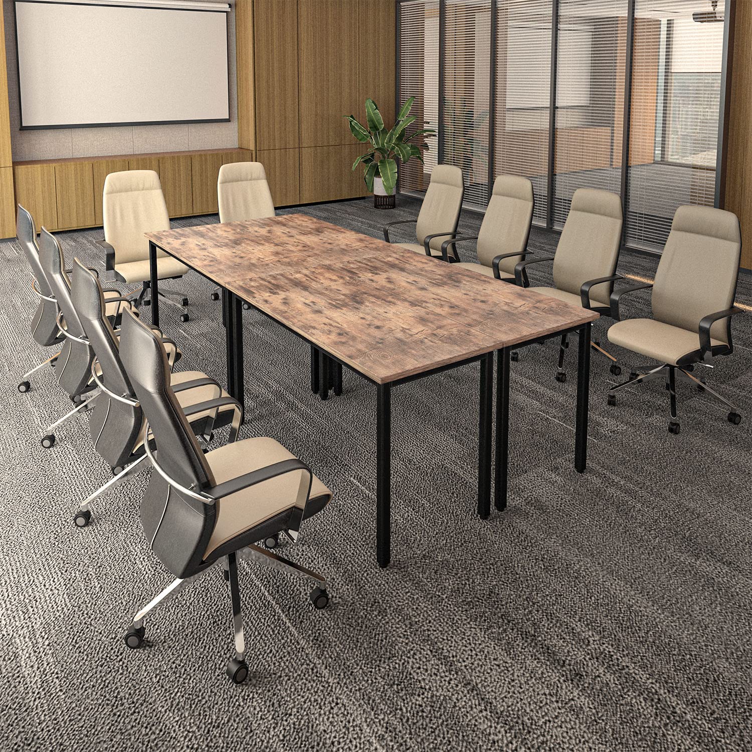 Bonzy Home Conference Tables 8ft Office Computer Desk for Meeting Room Study Writing Printer Podcast Table for 10 People Rustic Brown 4PCS 94.4"x47.2"x29.5"