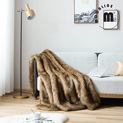 MOONLINE Luxurious Faux Fur Throw Blanket, Shaggy & Fluffy Throw Rug, Ultra Soft with Long Pile & Brushed Tips, Plush Fuzzy Blanket for Bed Couch Sofa Chair Home Accent Decoration, (50β x 70β, Brown)