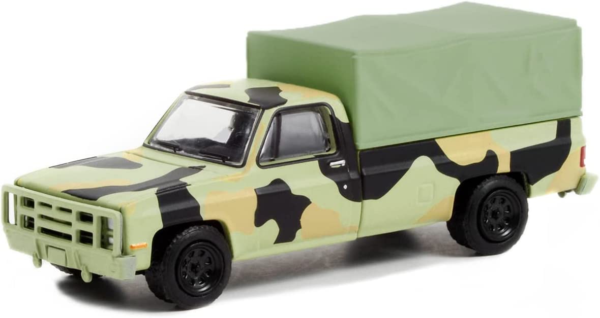 1984 Chevy M1008 CUCV Pickup Truck with Cargo Cover Camouflage Green Battalion 64" Release 1 1/64 Diecast Model Car by Greenlight 61010E