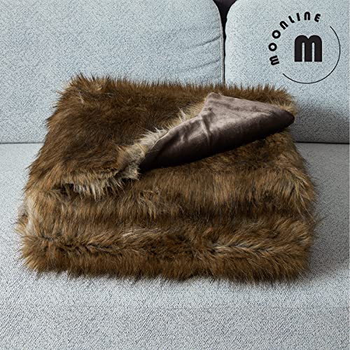 MOONLINE Luxurious Faux Fur Throw Blanket, Shaggy & Fluffy Throw Rug, Ultra Soft with Long Pile & Brushed Tips, Plush Fuzzy Blanket for Bed Couch Sofa Chair Home Accent Decoration, (50β x 70β, Brown)