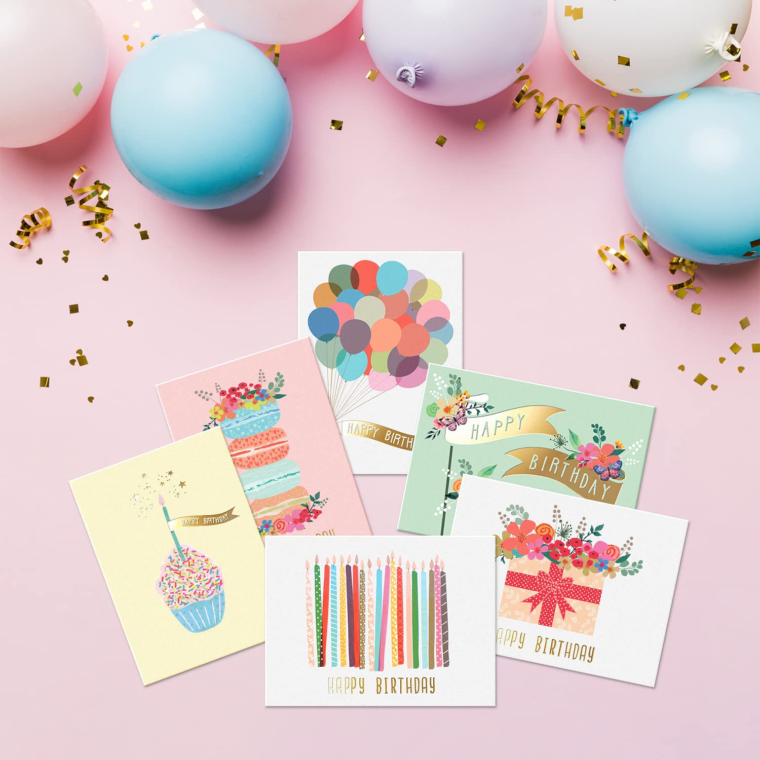 Sweetzer & Orange Gold Foil Bulk Birthday Cards Assortment – 24pc Bulk Happy Day flyers with Envelopes Box Set – Assorted Blank Birthday Cards for Women, Men, and Kids in a Boxed pack