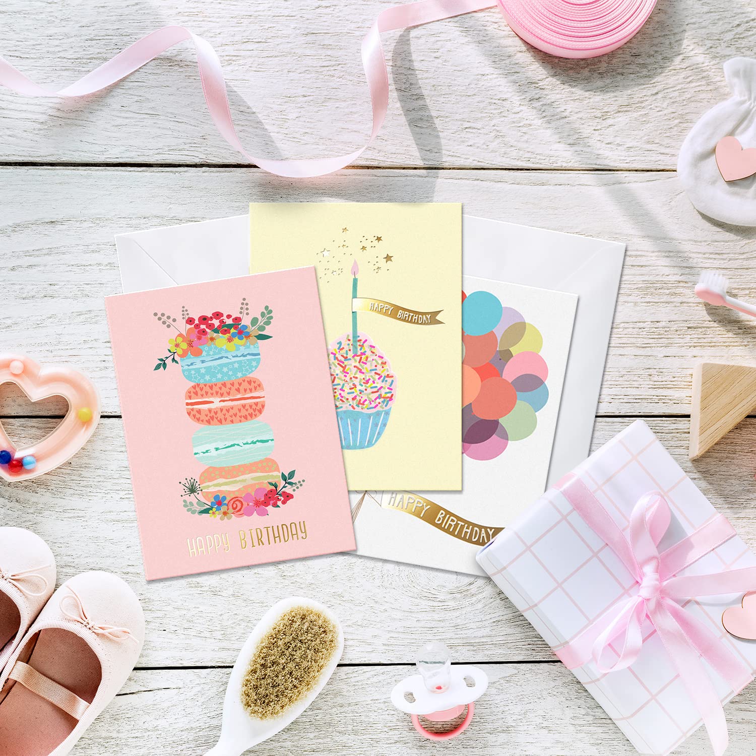 Sweetzer & Orange Gold Foil Bulk Birthday Cards Assortment – 24pc Bulk Happy Day flyers with Envelopes Box Set – Assorted Blank Birthday Cards for Women, Men, and Kids in a Boxed pack