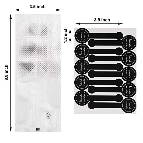 Cookie Bags for Packaging, Searik Translucent Plastic Cellophane Pastry Treat Bags for Party Gift Giving Bakery Bread Candy Chocolate Wrapping Goods with Stickers and Ribbon (3.5 x 8.8 Inches, 80 Pcs)