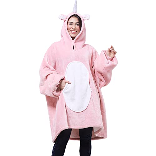 Catalonia Unicorn Blanket Hoodie Sweatshirt, Oversized Wearable Sherpa Lounging Pullover for Adults Men Women Teenagers Kids Gift