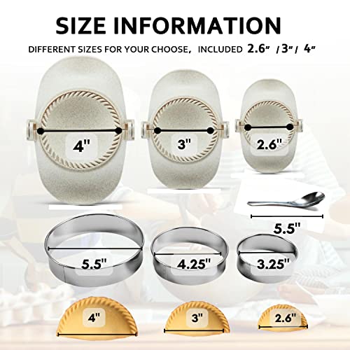 MUMSUNG Dumpling Maker, Empanadas press mold maker Set with Dough Cutter, Dumpling Mold Set for Pierogi, Pastelitos, Calzone, Turnovers, Chinese Dumpling, 3Sizes (L/4"+M/3"+S/2.6") (White)