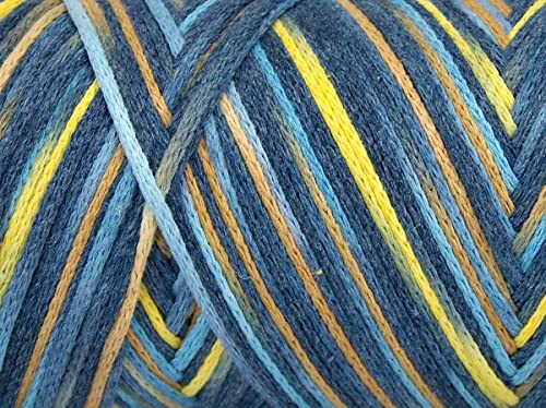 250 gr ICE YARNS Macrame Cotton Print (80% Cotton) Yarn Blue Shades Yellow Shades