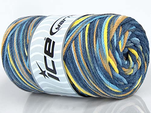 250 gr ICE YARNS Macrame Cotton Print (80% Cotton) Yarn Blue Shades Yellow Shades