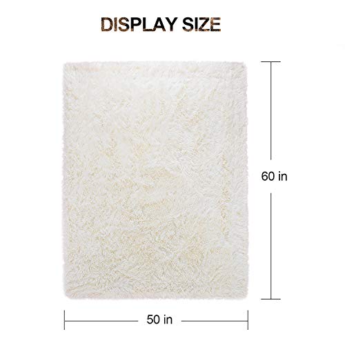 Softlife Super Soft Fluffy Faux Fur Throw Blanket 50" x 60" Reversible Plush Warm Sherpa Blankets for Couch Sofa Bed Throws Home Decorative, Cream