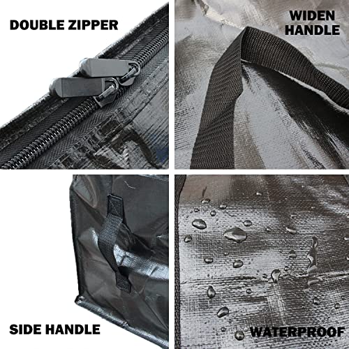 CUXFLS Moving Bags Heavy Duty Extra Large Stroage Bags with Strong Zippers and Handles for Moving Supplies, Foldable Heavy-Duty Storage Bags Storage for Space Saving, Alternative to Moving Boxes(Black - L - Set of 4)