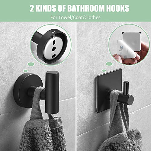 Sagetta 24 in Matte Black Bathroom Accessories Set 5-Piece, SUS304 Stainless Steel Bathroom Accessories Set Includes 24-inch Towel Bar Set,3 Robe Towel Hooks,Toilet Paper Holder (Matte Black)
