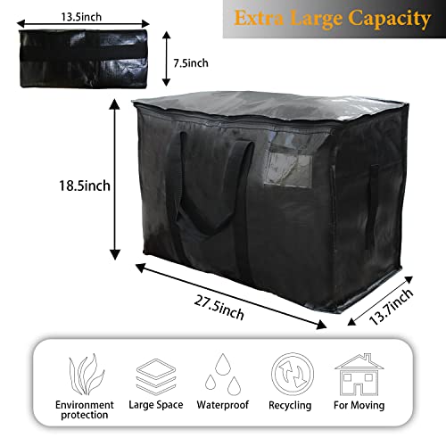 CUXFLS Moving Bags Heavy Duty Extra Large Stroage Bags with Strong Zippers and Handles for Moving Supplies, Foldable Heavy-Duty Storage Bags Storage for Space Saving, Alternative to Moving Boxes(Black - L - Set of 4)