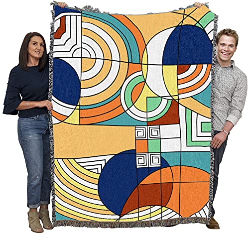 Pure Country Weavers Frank Lloyd Wright Hoffman Pinwheel Blanket - Mission Prairie School Style - Gift Tapestry Throw Woven from Cotton - Made in The USA (72x54)