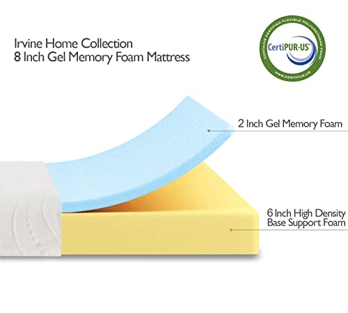 Irvine Home Collection 1500CK 8-inch Gel Memory Foam Mattress, California King, White