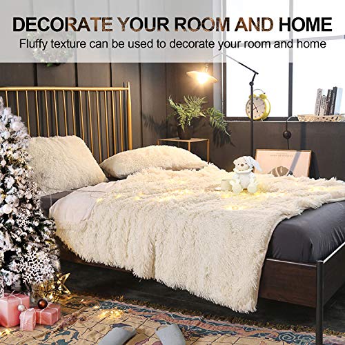 Softlife Super Soft Fluffy Faux Fur Throw Blanket 50" x 60" Reversible Plush Warm Sherpa Blankets for Couch Sofa Bed Throws Home Decorative, Cream