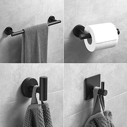 Sagetta 24 in Matte Black Bathroom Accessories Set 5-Piece, SUS304 Stainless Steel Bathroom Accessories Set Includes 24-inch Towel Bar Set,3 Robe Towel Hooks,Toilet Paper Holder (Matte Black)