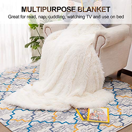 Softlife Super Soft Fluffy Faux Fur Throw Blanket 50" x 60" Reversible Plush Warm Sherpa Blankets for Couch Sofa Bed Throws Home Decorative, Cream
