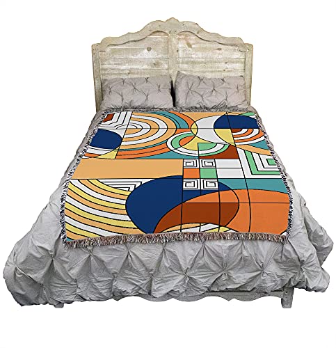 Pure Country Weavers Frank Lloyd Wright Hoffman Pinwheel Blanket - Mission Prairie School Style - Gift Tapestry Throw Woven from Cotton - Made in The USA (72x54)