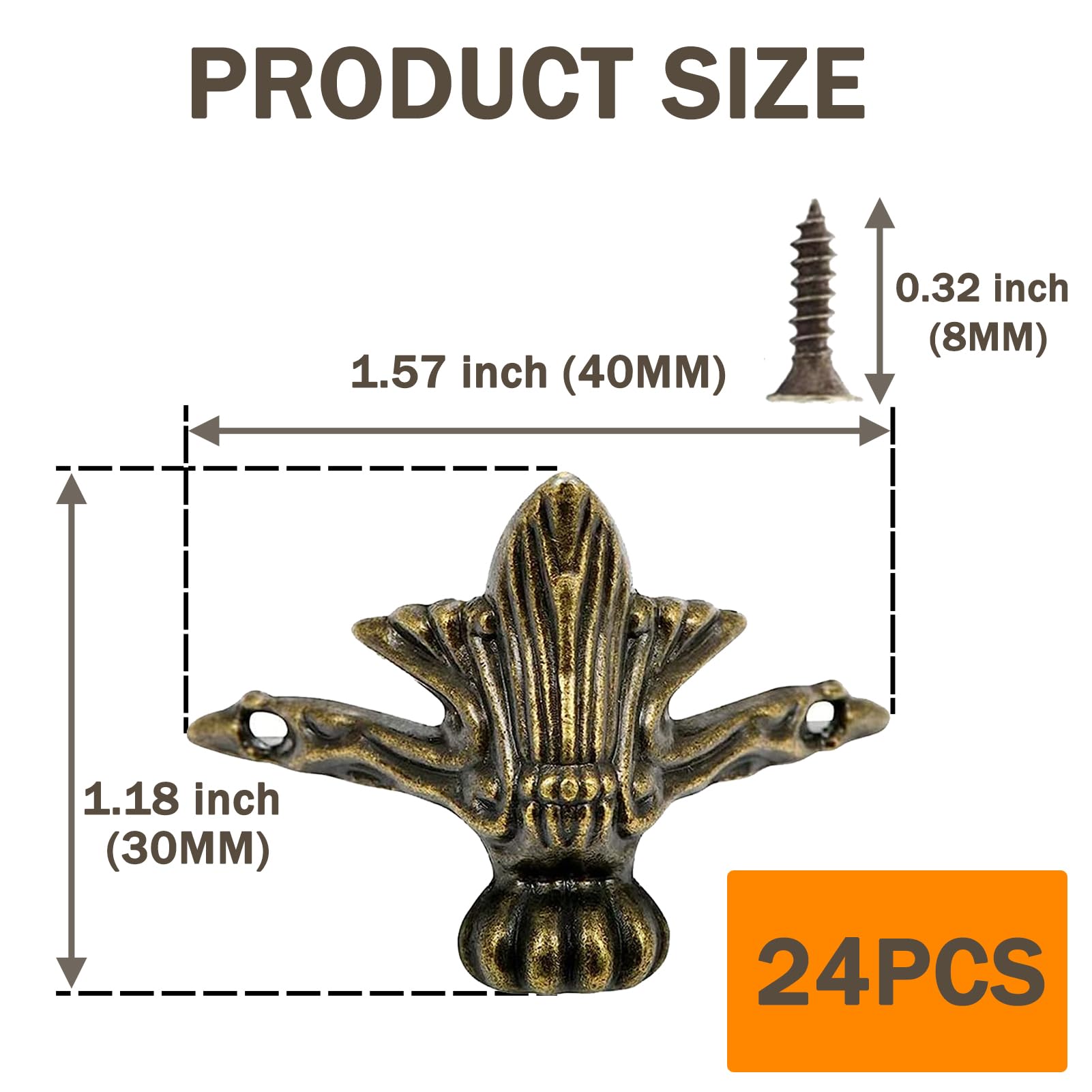 Olldag 24 PCS Antique Brass Box Legs Feet for Wood Case Jewelry Chest Storage Corner, Protector Zinc Alloy for Embossing Wooden Case Decor Cases, Cabinets (Green Bronze)