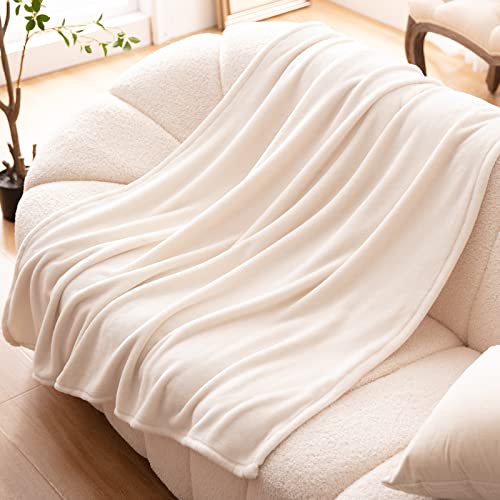 Bertte Fleece Throw Blanket Super Soft Cozy Warm Lightweight Throw for Sofa Couch Luxury Decorative Velvet Pattern Bed Blanket, 50"x60", Ivory White