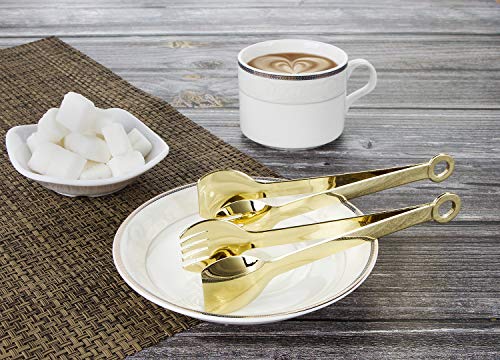 Mini Appetizer Tongs Stainless Steel Set of 4, MSY BIGSUNNY Gold Plated Small Serving Tongs, 6 Inch(15.2cm, Golden)
