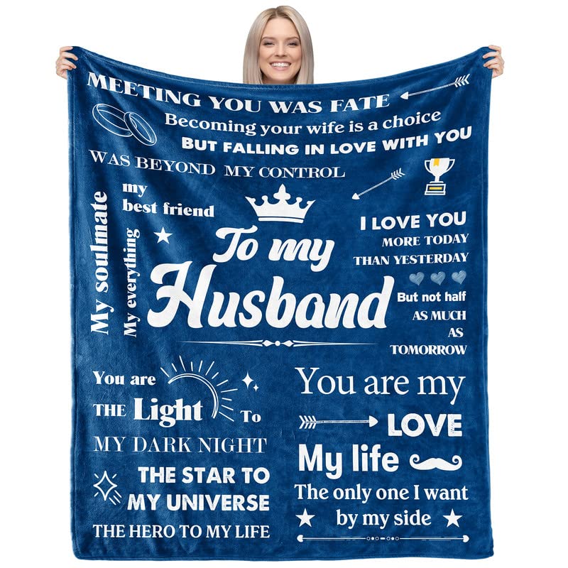Birthday Gifts for Husband from Wife, Romantic Husband Birthday Gift from Wife to My Husband Flannel Blanket Christmas Anniversary Valentines Gifts for Husband from Wife Soft Throw Blanket 60"*50"