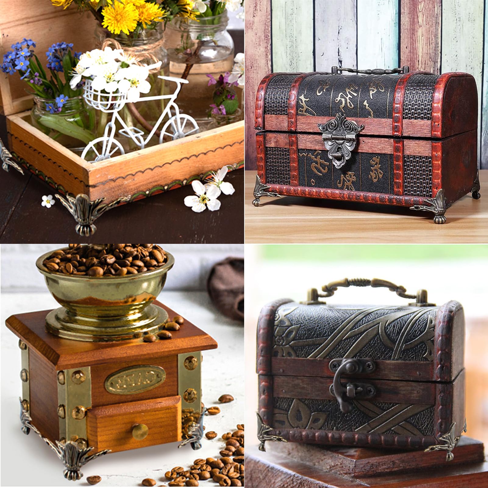 Olldag 24 PCS Antique Brass Box Legs Feet for Wood Case Jewelry Chest Storage Corner, Protector Zinc Alloy for Embossing Wooden Case Decor Cases, Cabinets (Green Bronze)
