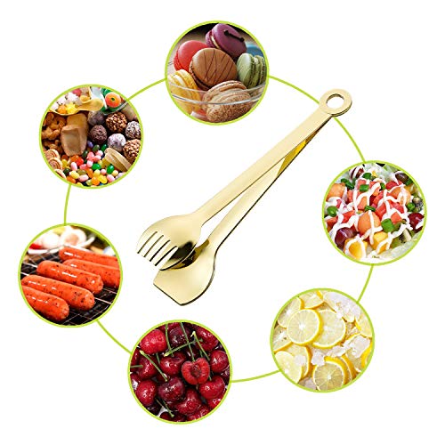 Mini Appetizer Tongs Stainless Steel Set of 4, MSY BIGSUNNY Gold Plated Small Serving Tongs, 6 Inch(15.2cm, Golden)