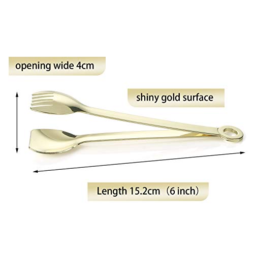 Mini Appetizer Tongs Stainless Steel Set of 4, MSY BIGSUNNY Gold Plated Small Serving Tongs, 6 Inch(15.2cm, Golden)