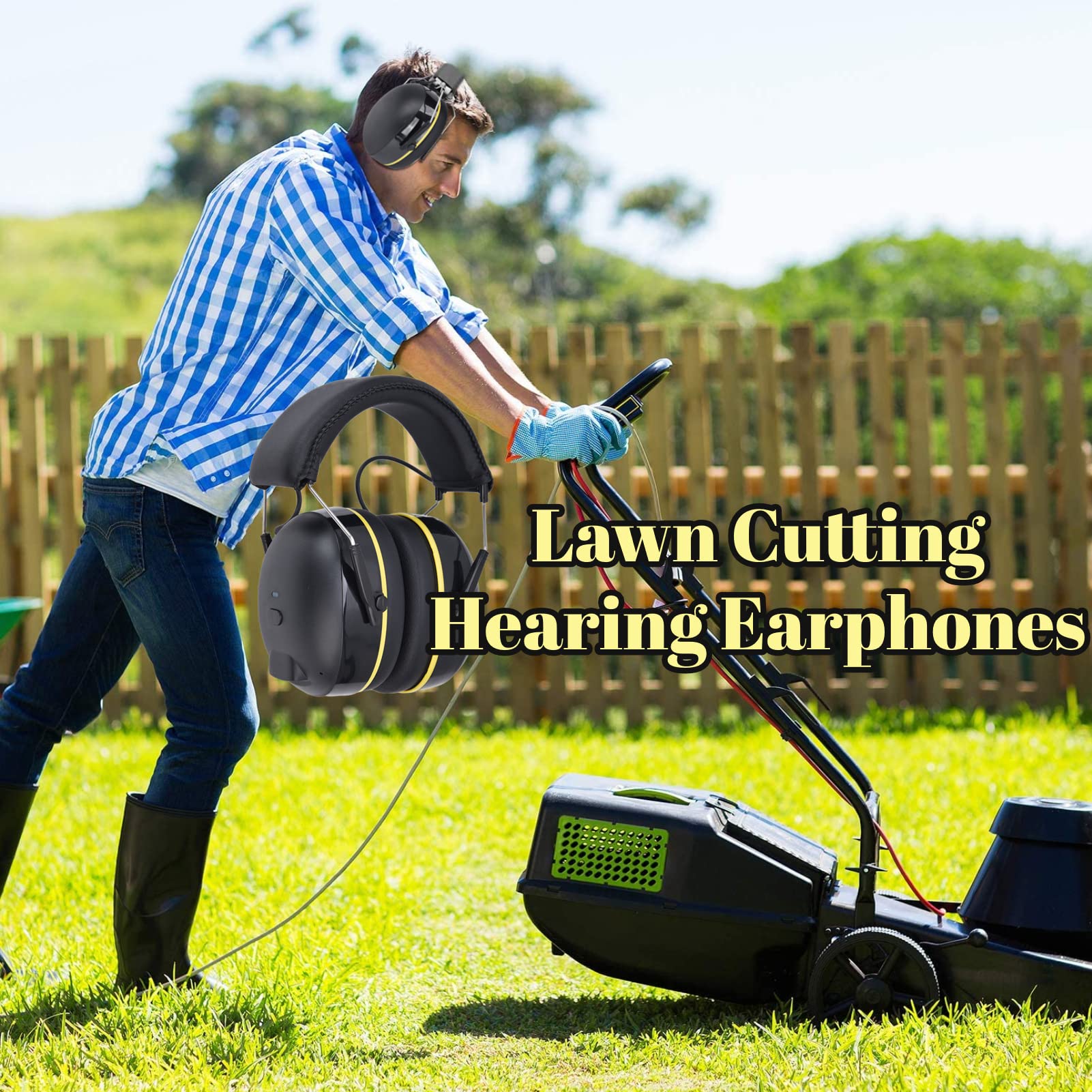 Hearing Ear Muffs, Bluetooth 5.0 Ear Defenders Noise Canceling Hearing Protector Voice Control Over the Earmuff for Shooting Mowing Construction