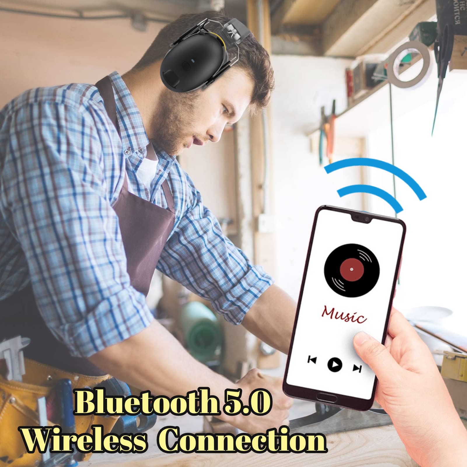 Hearing Ear Muffs, Bluetooth 5.0 Ear Defenders Noise Canceling Hearing Protector Voice Control Over the Earmuff for Shooting Mowing Construction