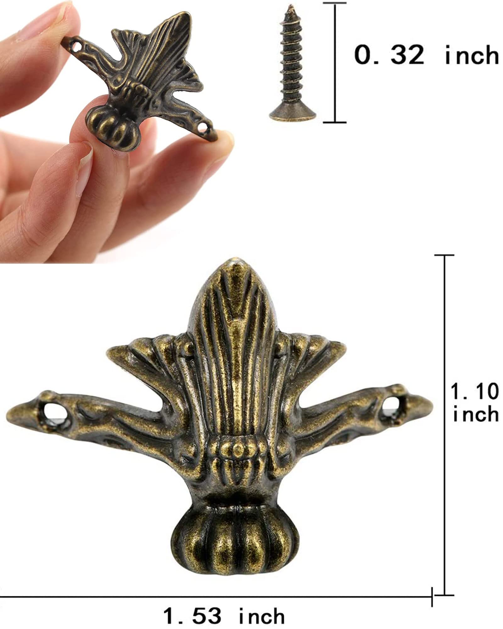 Olldag 24 PCS Antique Brass Box Legs Feet for Wood Case Jewelry Chest Storage Corner, Protector Zinc Alloy for Embossing Wooden Case Decor Cases, Cabinets (Green Bronze)