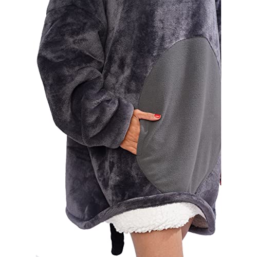 vavalad Wearable Blanket Sweatshirt Sherpa Oversized Hoodie TV-Blanket with Sleeves and Pockets for Adults Men Women Teens One Size Fits All…
