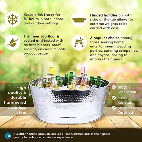 BREKX Aspen Heavy-Duty Stainless Steel Beverage Tub - Metal Ice and Drink Bucket, Large 25-Quart Beverage Tub for Parties