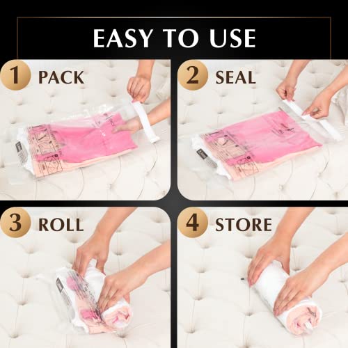 GENIE SPACE - Incredibly Strong Premium Space Saving Roll Up Bags | Variety 10 Pack (4L+3M+3S) | Create 80% More Space | Ideal for Travel or Around The Home.