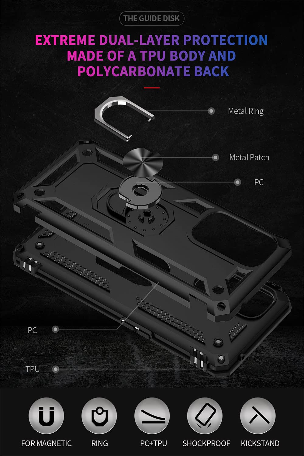 ADDIT for OnePlus 9 Pro Case OnePlus 9 Pro 5G Case,Military-Grade Protective OnePlus 9 Pro Cases Cover with Ring Car Mount Kickstand for OnePlus 9 Pro 5G(6.7 Inch) - Black