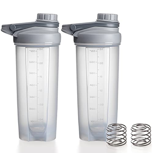 Lyeasw 24 OZ Shaker Bottle for Protein Mixes, BPA Free Leakproof Portable Clear Shaker Cups for Workout, 2 Pack