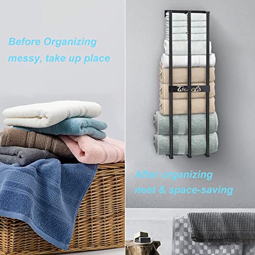 Samhe Towel Rack for Bathroom, Wall Mounted 3 Bar Rolled Towel Racks for Bathroom, Metal Bath Towel Storage Holder for Folded Large Towel Washcloths