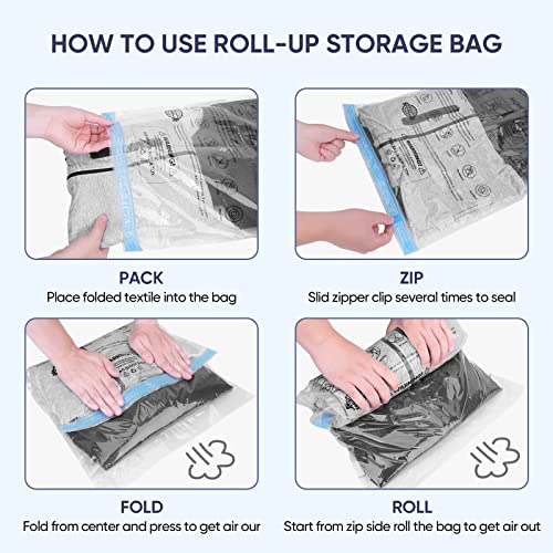 BALEINE Vacuum Storage Bag Space Saving Compression Sealer Bags for Moving (Travel Roll Up 12 Pack)