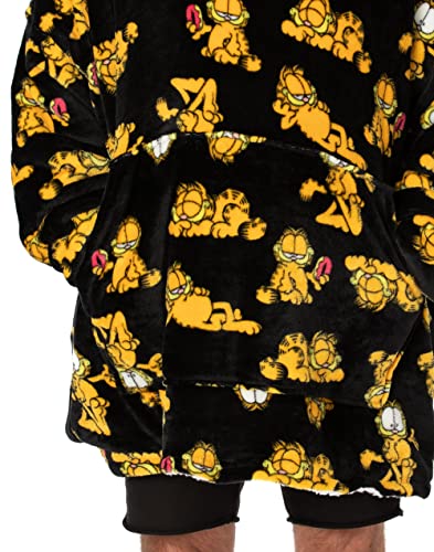 Garfield Oversized Blanket Hoodie Adults Mens Womens Wearable Fleece One Size Black