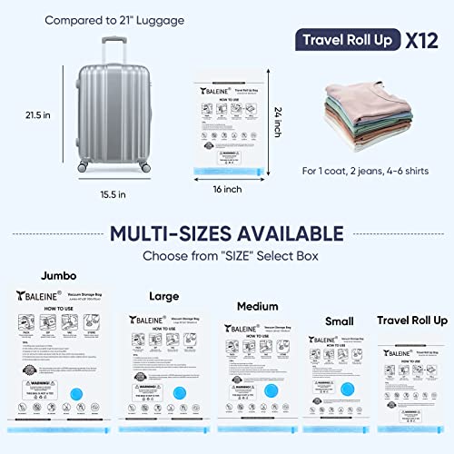 BALEINE Vacuum Storage Bag Space Saving Compression Sealer Bags for Moving (Travel Roll Up 12 Pack)