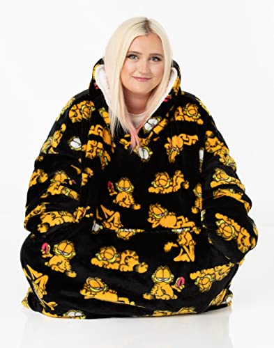 Garfield Oversized Blanket Hoodie Adults Mens Womens Wearable Fleece One Size Black
