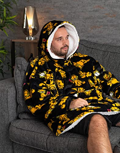 Garfield Oversized Blanket Hoodie Adults Mens Womens Wearable Fleece One Size Black